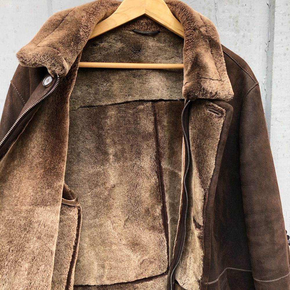 Shearling Coat Brown Suede Men Xl Italy Tuzzi Uomo - Gem